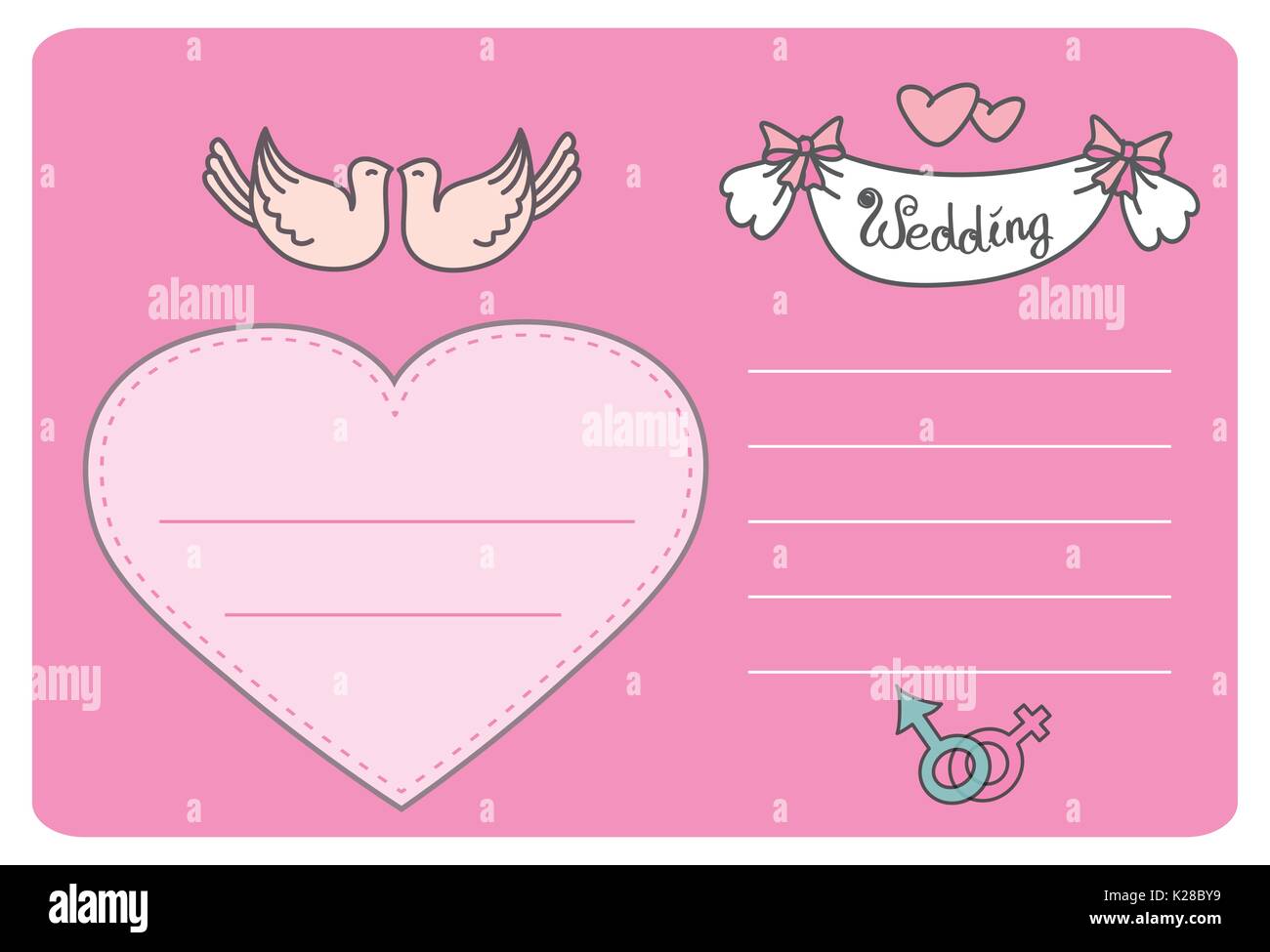 doodle wedding invitation card, hand drawn, vector illustration Stock ...