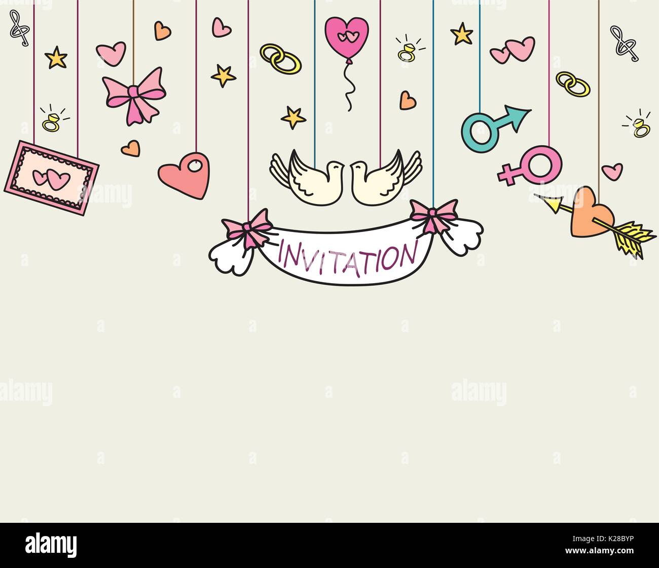 doodle wedding invitation card, hand drawn, vector illustration Stock ...