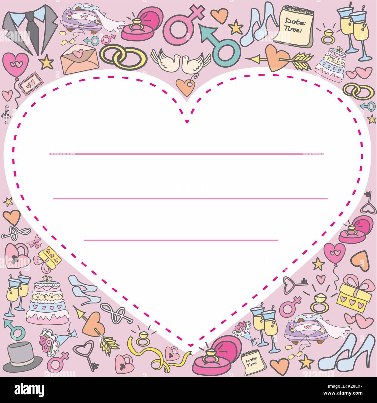 doodle wedding greeting card or invitation card, hand drawn, vector ...