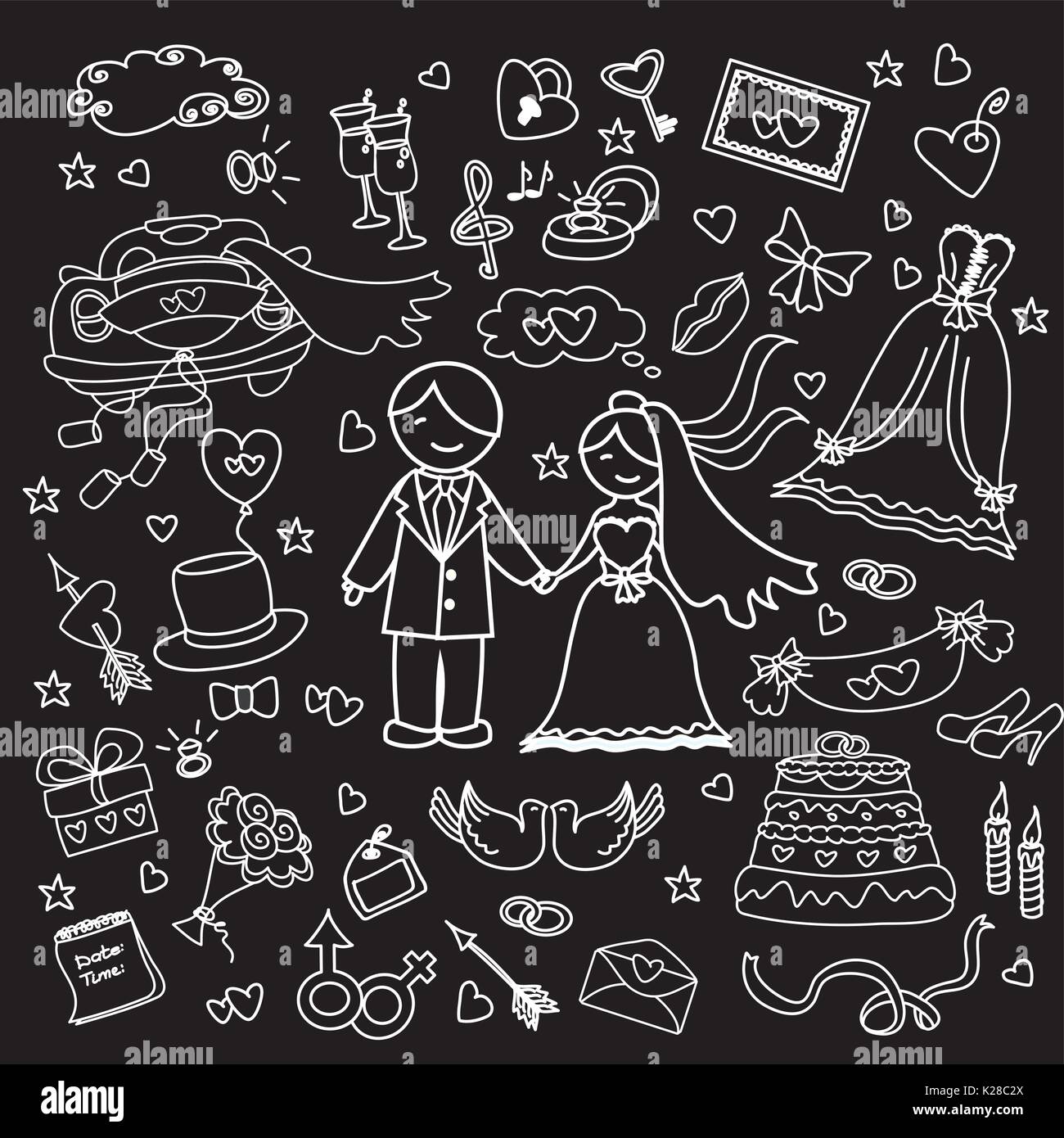 doodle wedding set, hand drawn, vector illustration Stock Vector Image ...