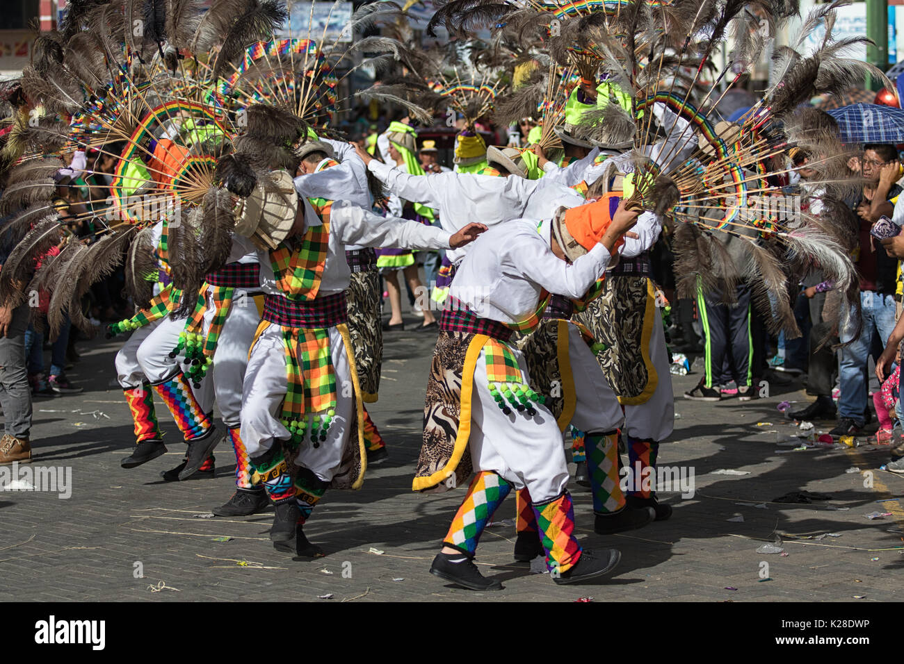 June 17, 2017 Pujili, Ecuador: indigenous men in traditional wear ...