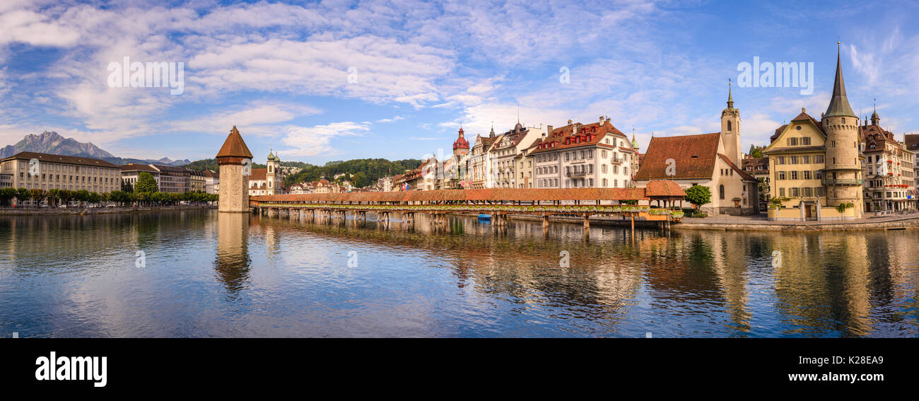 Lucerne panorama city skyline and Chapel Bridge, Lucerne (Luzern ...