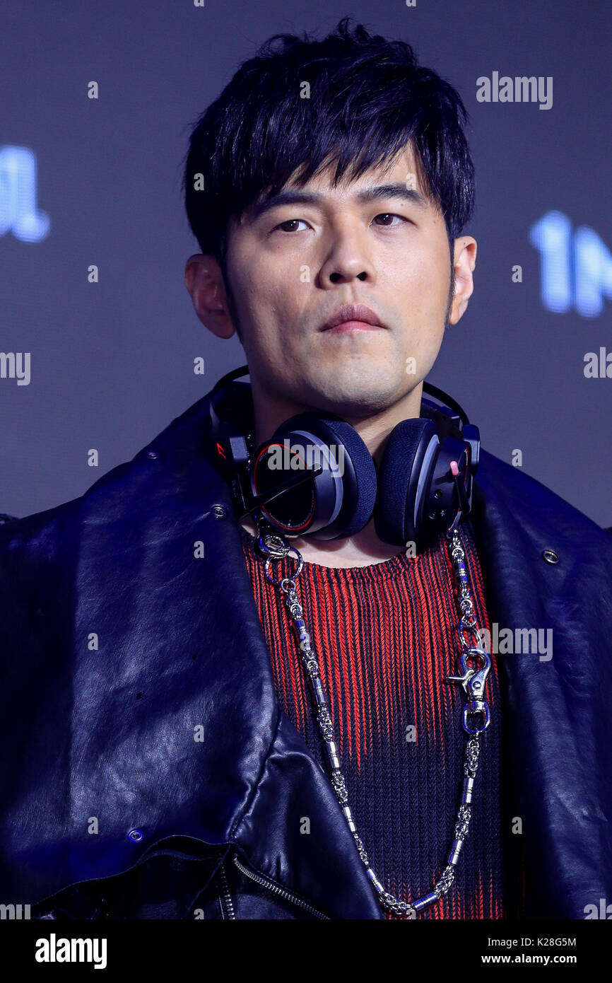 Taiwanese singer Jay Chou attends the launch of Chinese headphone brand ...