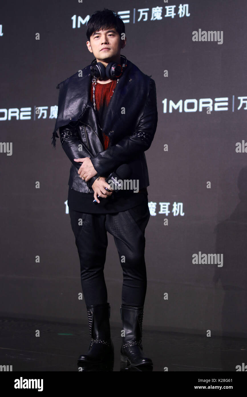 Taiwanese singer Jay Chou attends the launch of Chinese headphone brand ...