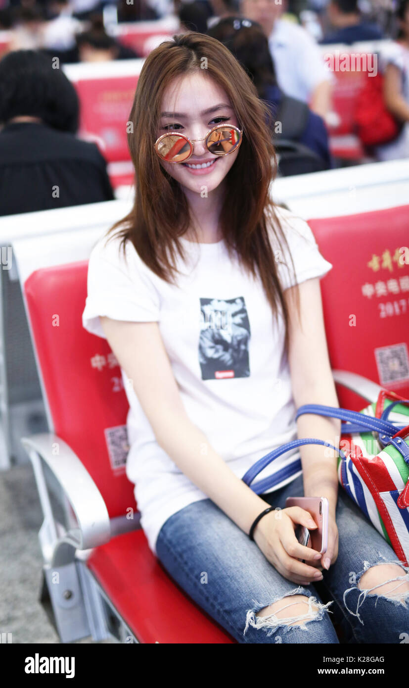 Chinese actress Lin Yun at the Shanghai Hongqiao International Airport ...