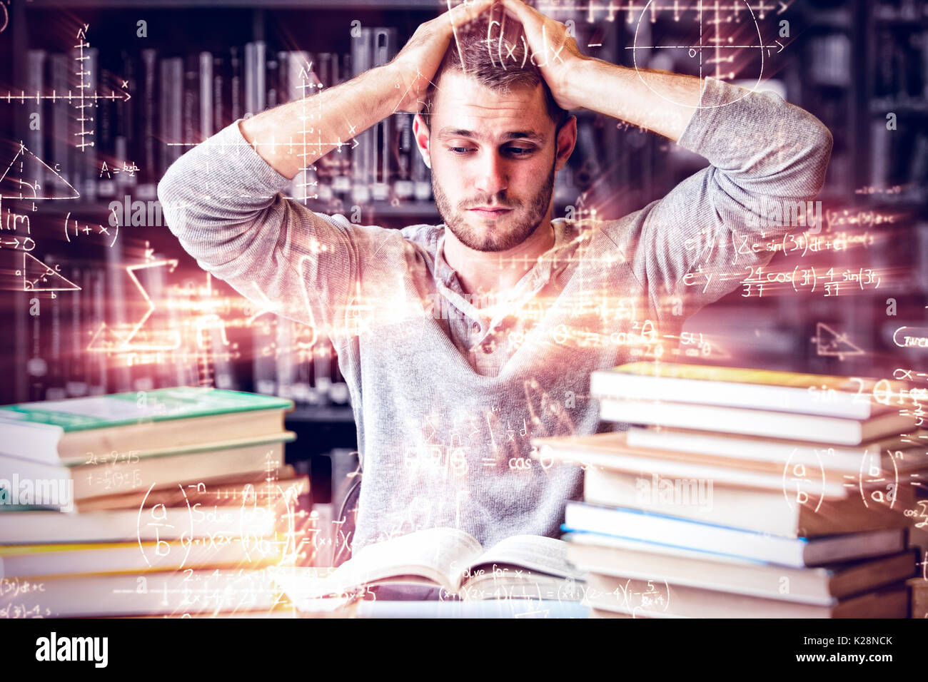 Tired student having too much to do Stock Photo - Alamy