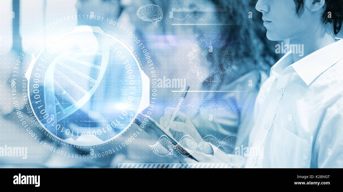 Composite image of digital image of dna helix with numbers Stock Photo ...