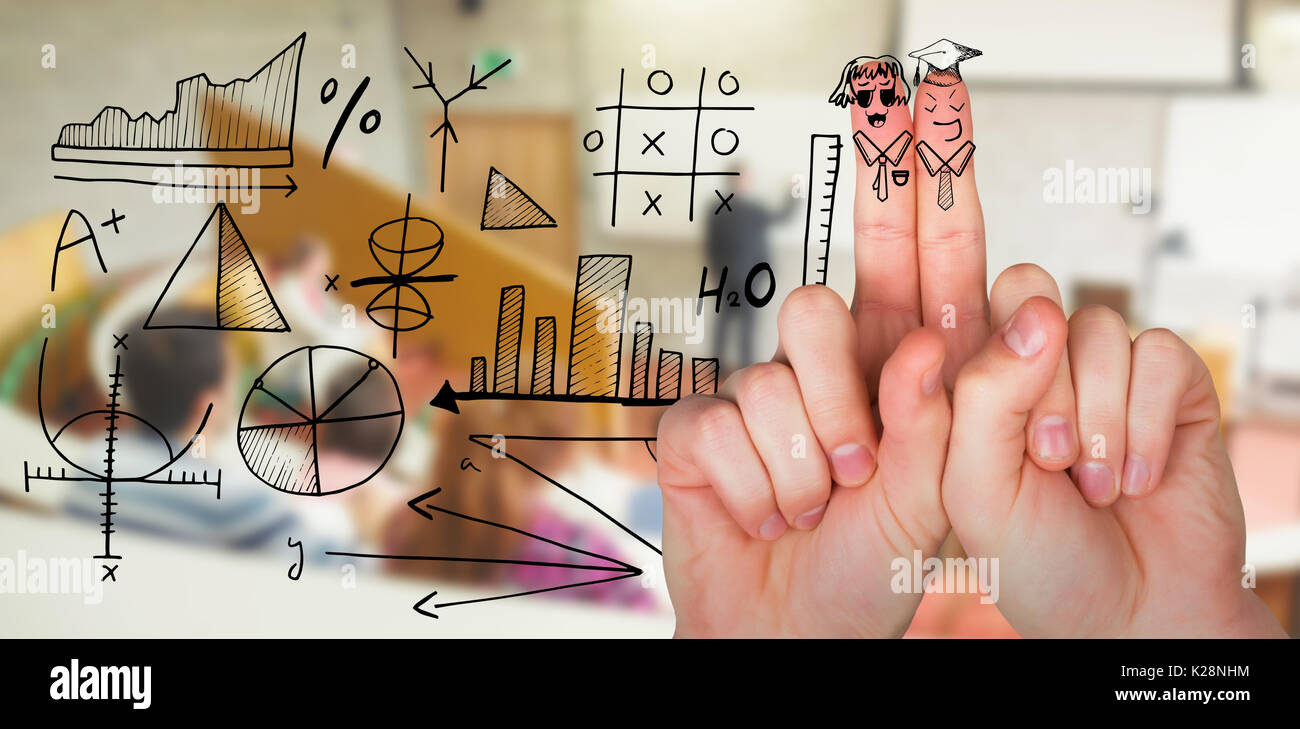 Composite image of digital image of anthropomorphic smiley faces on ...