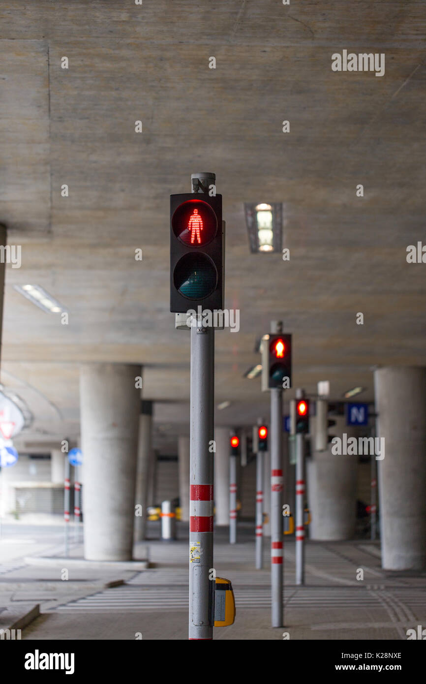 Red pedestrian traffic lights in row, stop walk Stock Photo - Alamy
