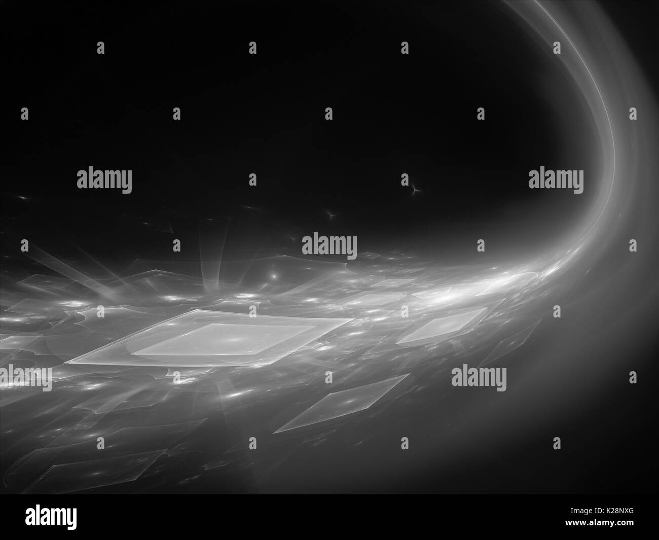 Flow of glowing digital data intensity map, black and white, computer ...