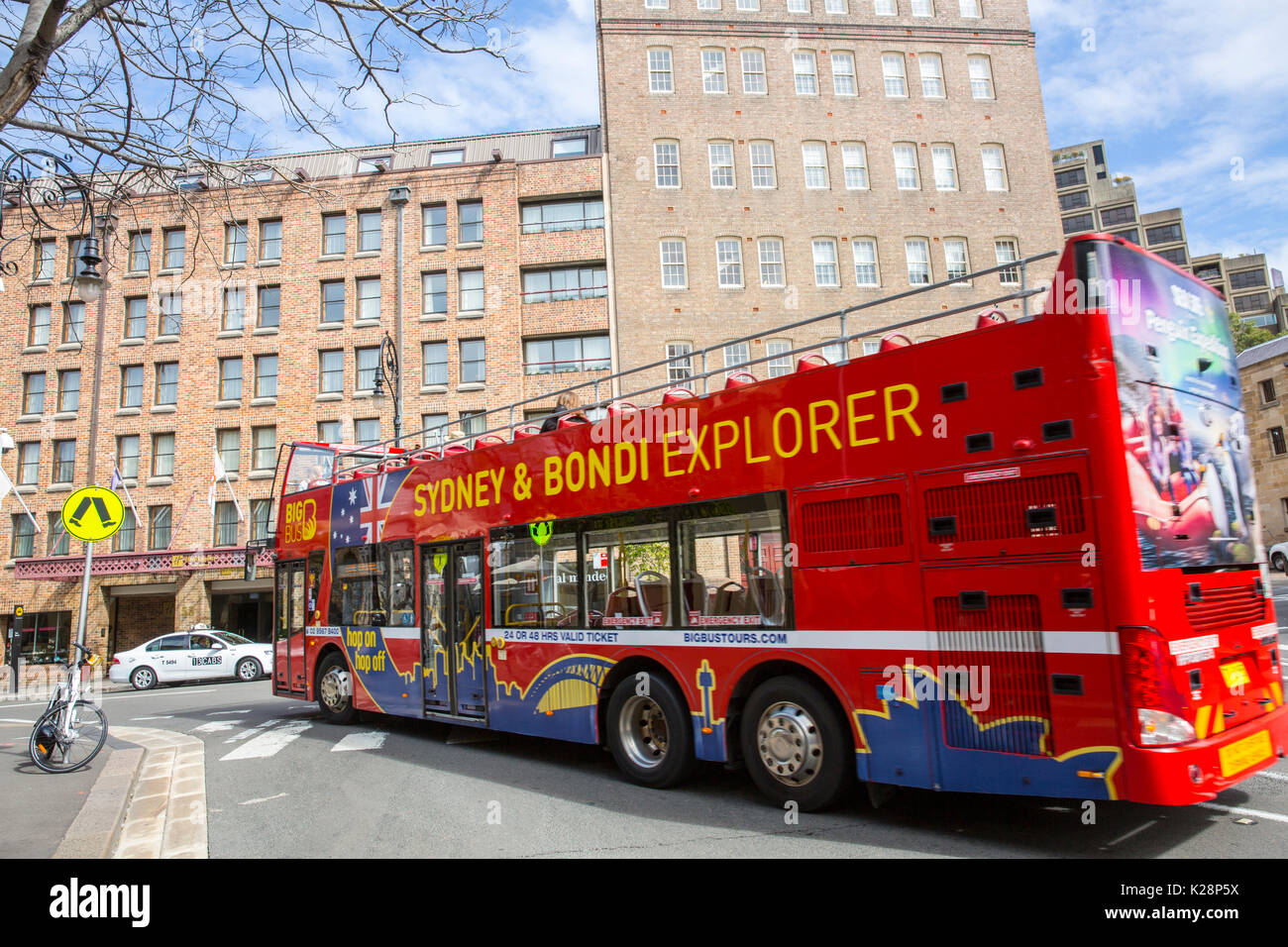 Sydney to Bondi sightseeing tour explorer bus in The Rocks area of ...