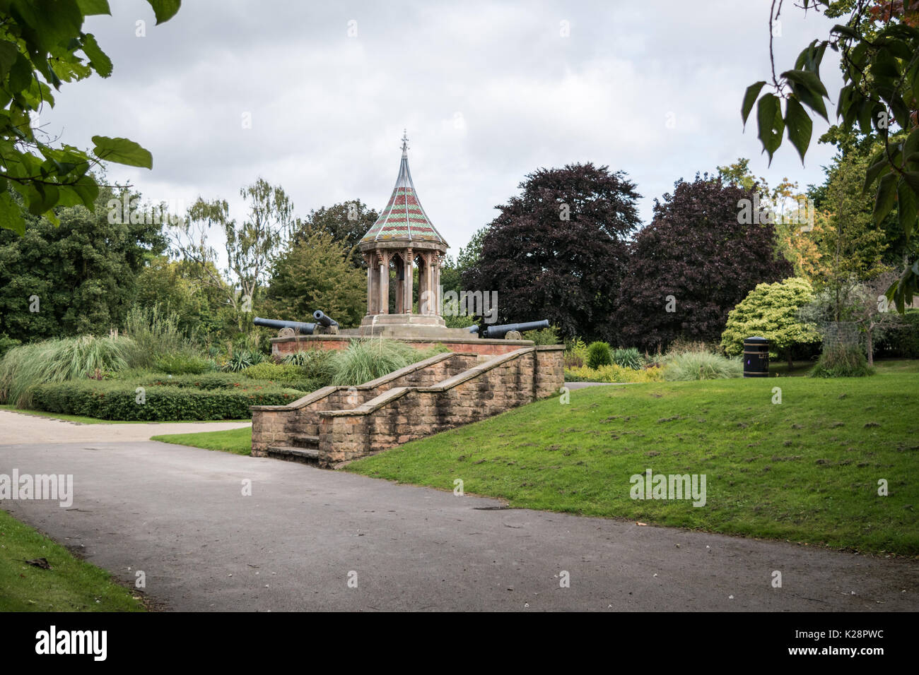 The Chinese Bell Tower, in the Arboretum Gardens, Nottingham Stock ...