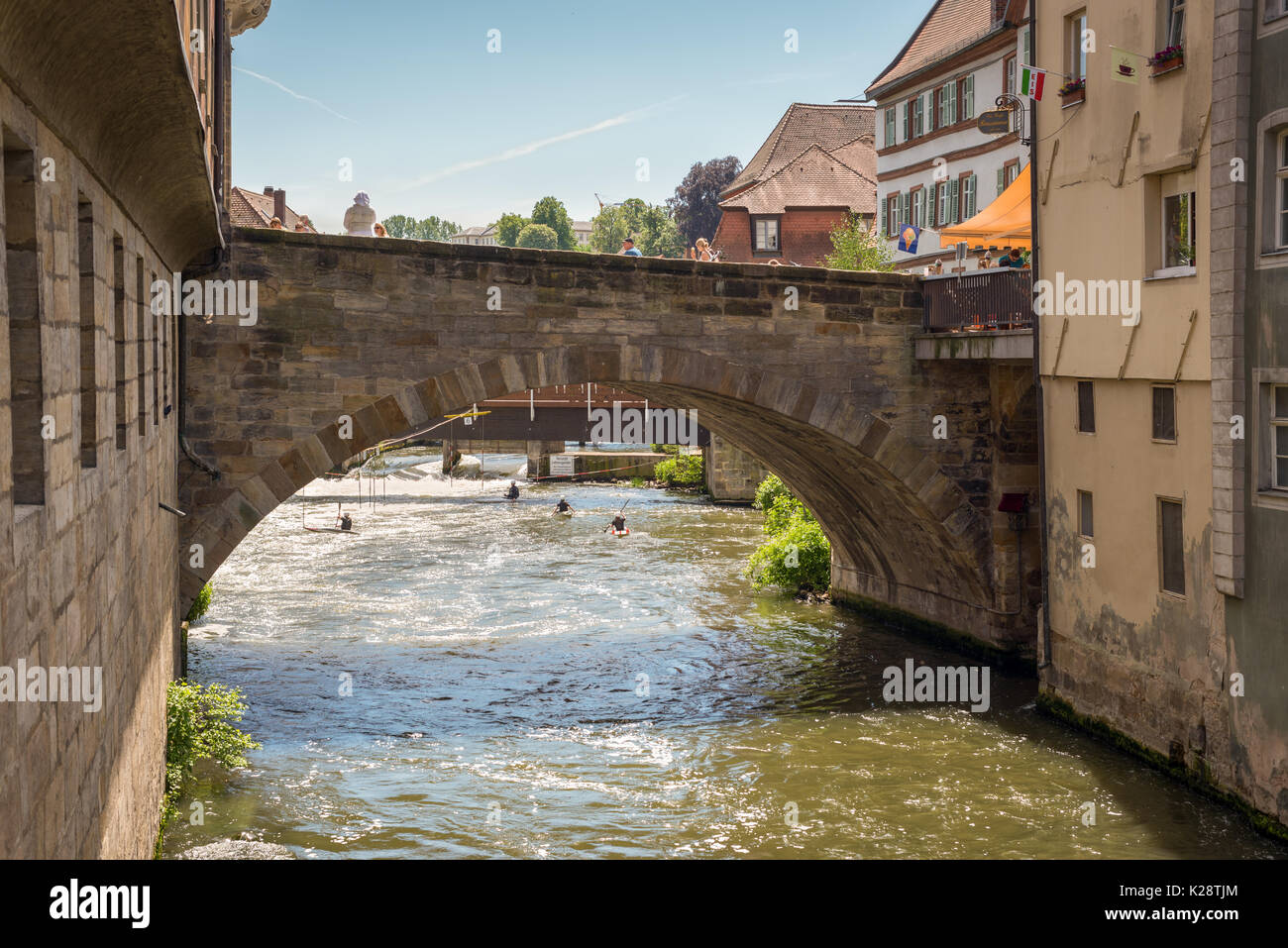 Bamberg, Germany - May 22, 2016: Old bridge over the Regnitz river in ...