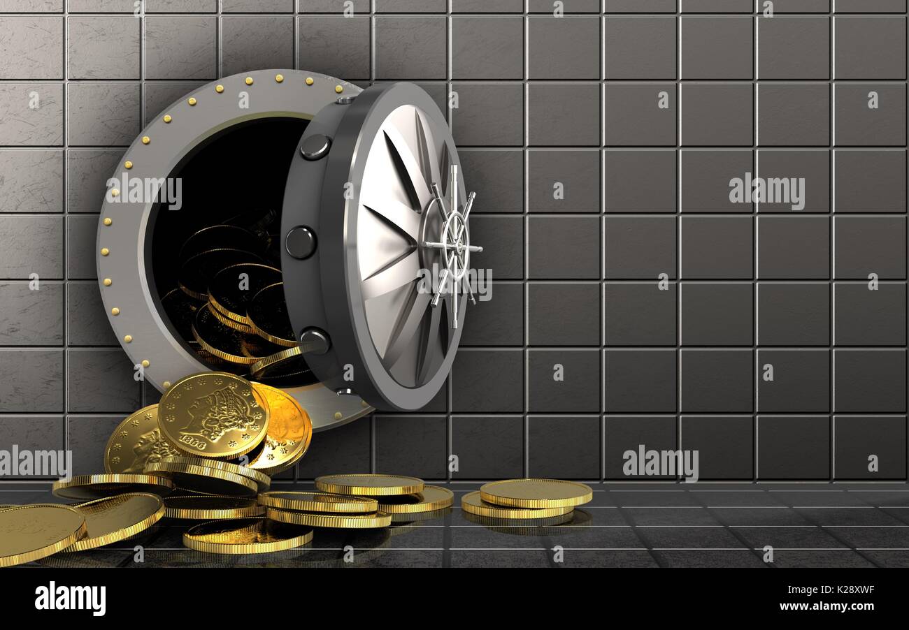 3d illustration of coins storage over steel wall background Stock Photo ...