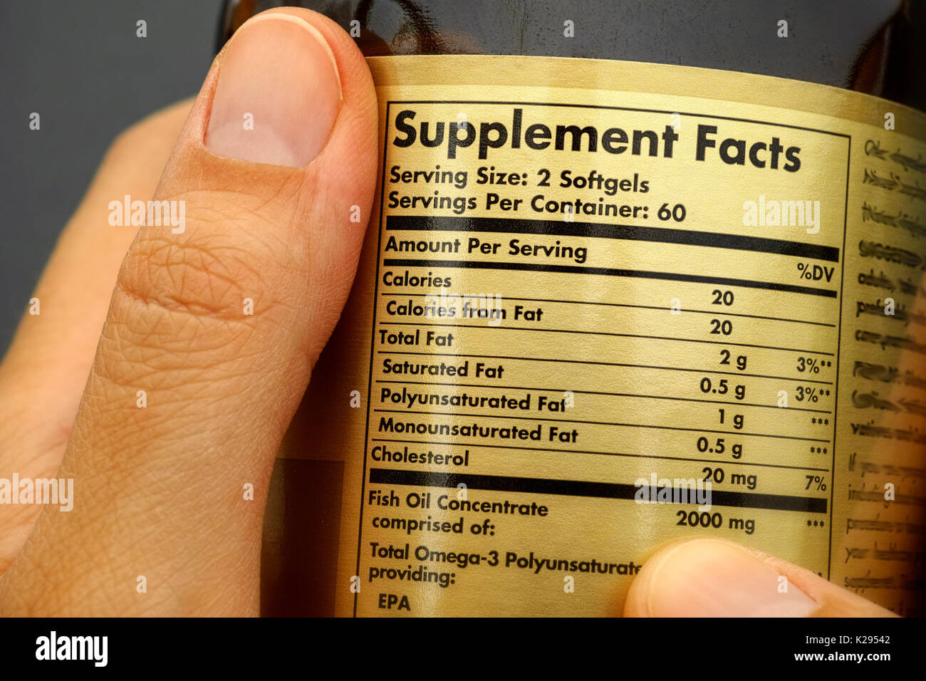 Glass jar with supplement facts of Omega 3 Fish Oil Concentrate in ...