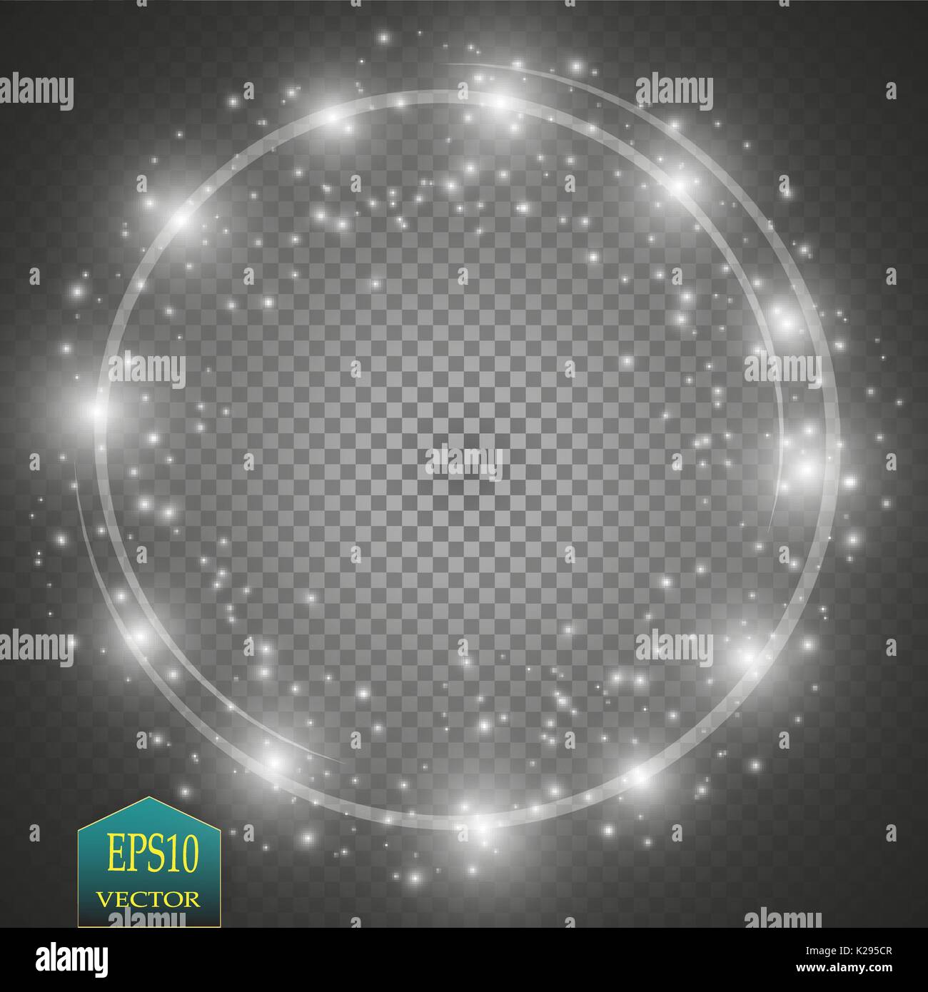 Vector light ring. Round shiny frame with lights dust trail particles ...