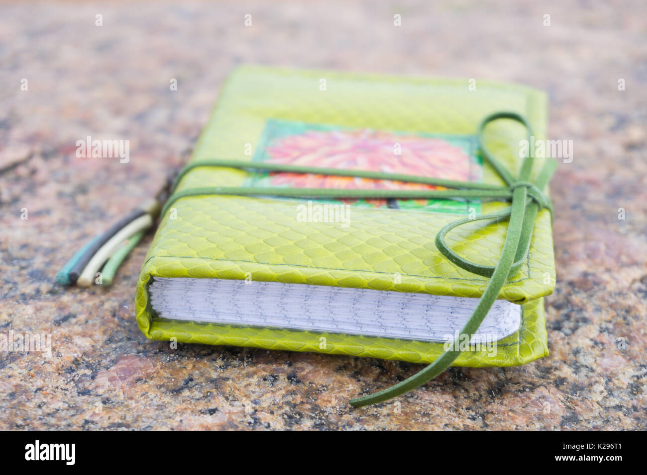 Little green handmade notebook in scrapbooking style with dark green ...