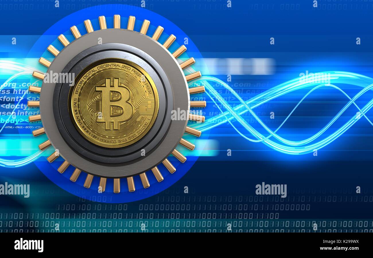 3d illustration of bitcoin safe over digital waves background Stock ...