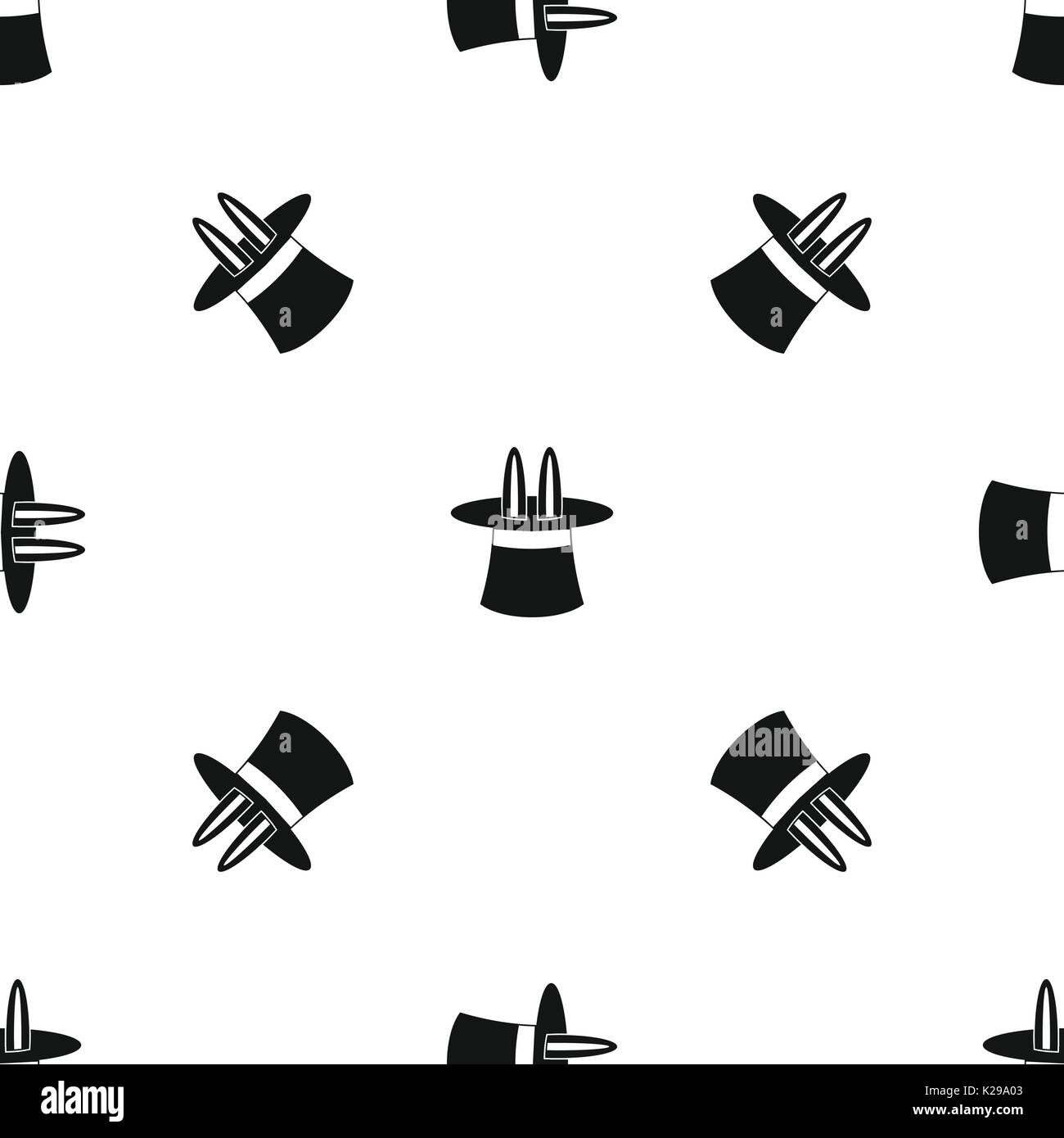 Rabbit ears appearing from a top magic hat pattern seamless black Stock ...