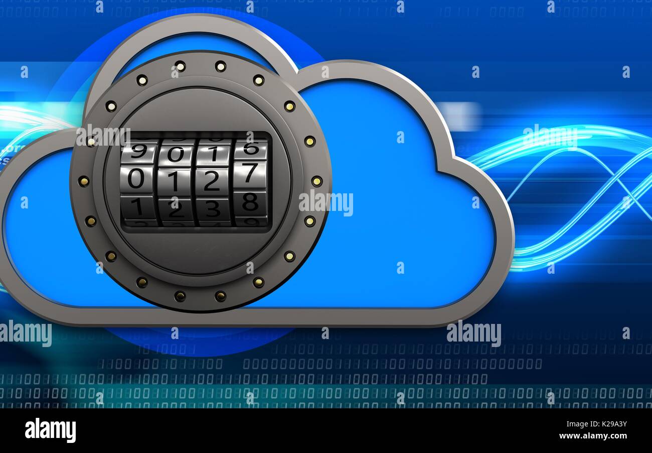 3d illustration of cloud with code dial over digital waves background ...