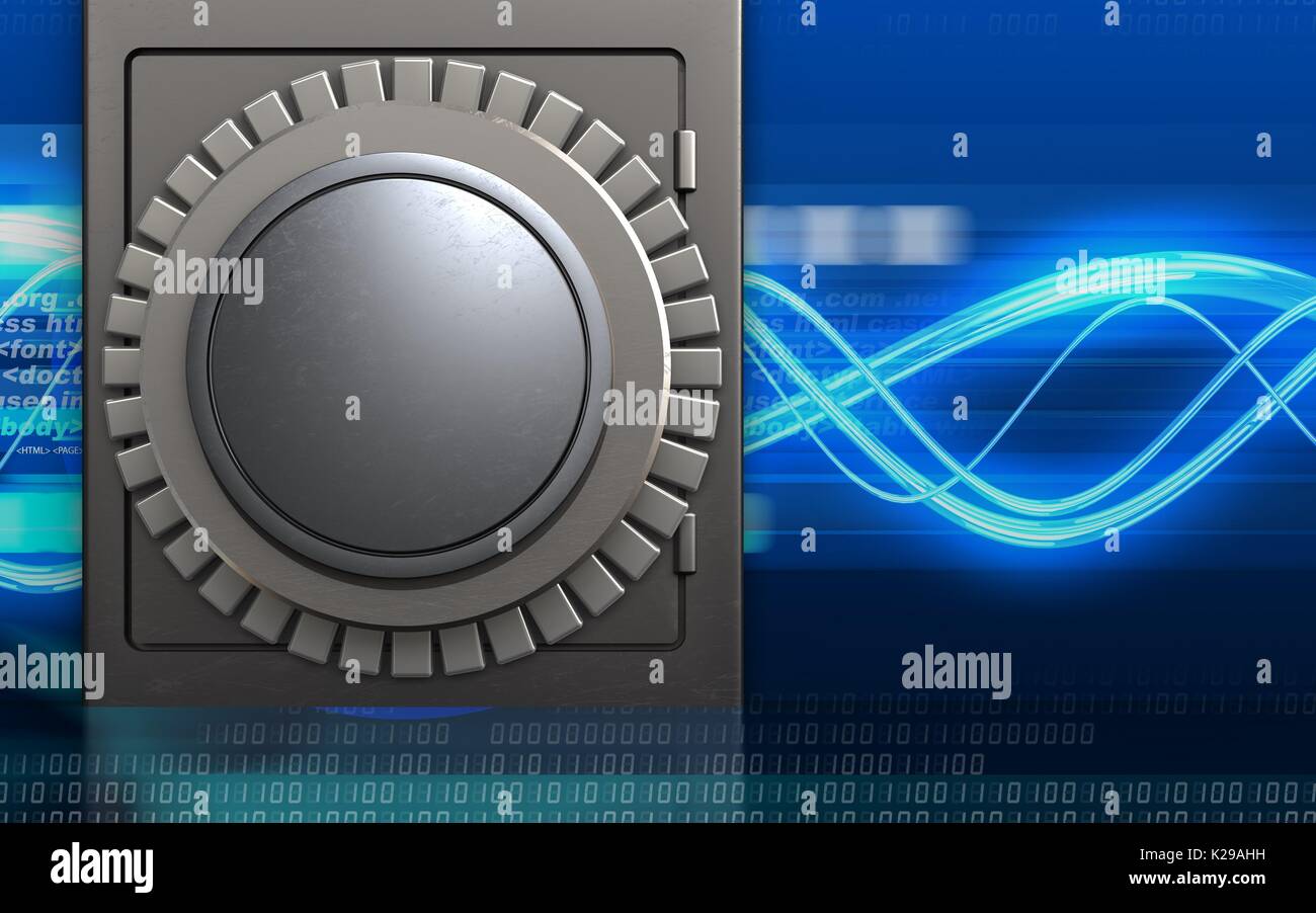 3d illustration of metal safe with vault door template over digital ...