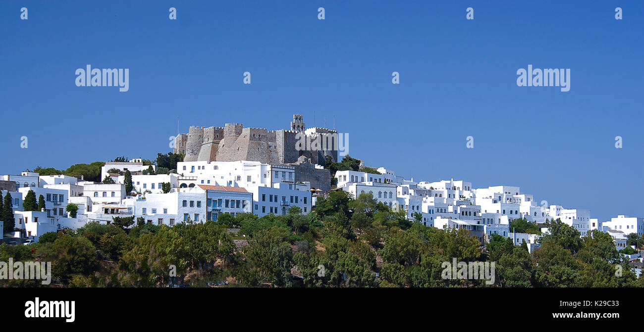 Patmos Monastery of Saint John the Theologian and Chora village Stock ...