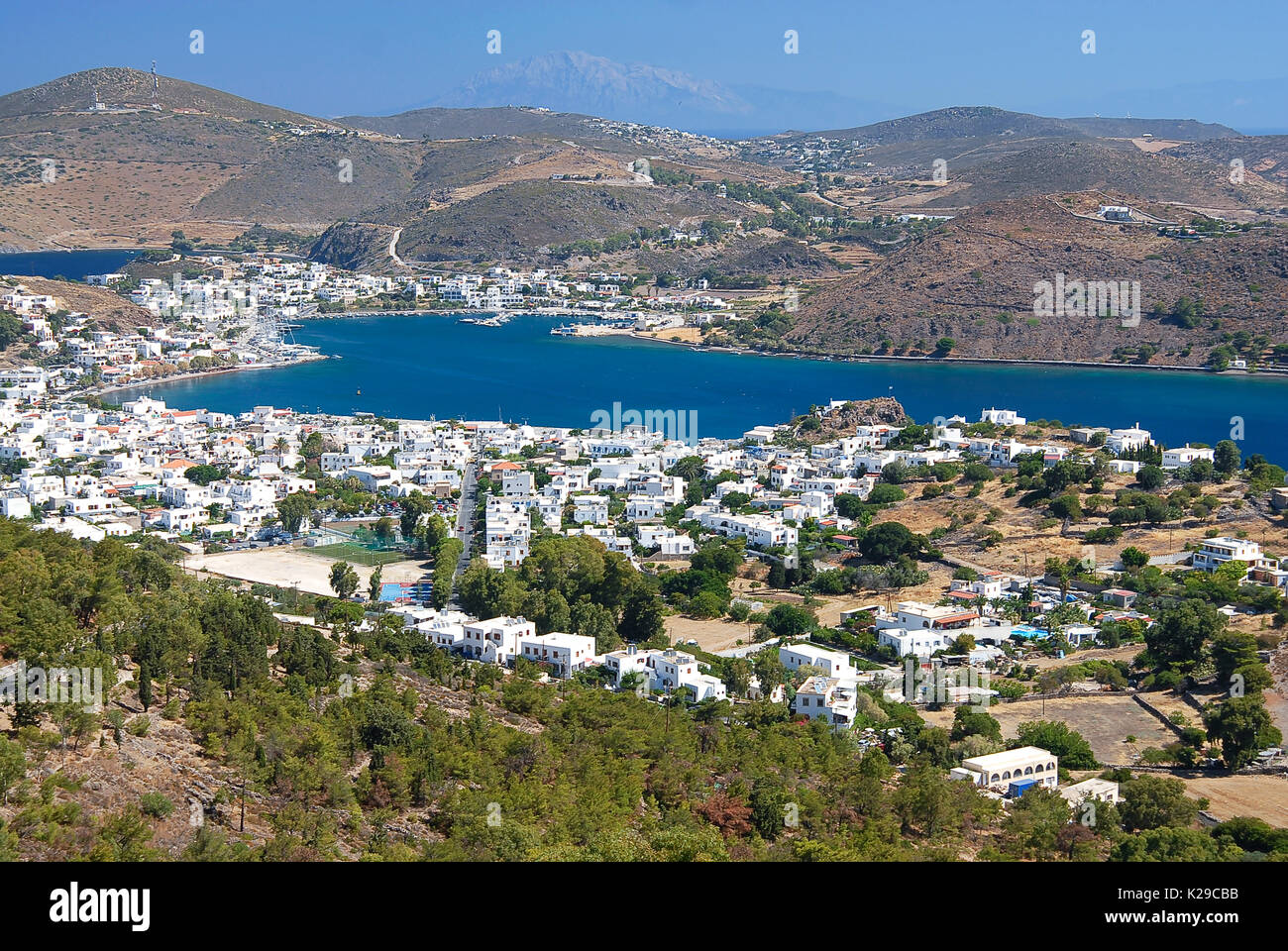 The harbor of Skala on the Island of Patmos, Greece Stock Photo - Alamy