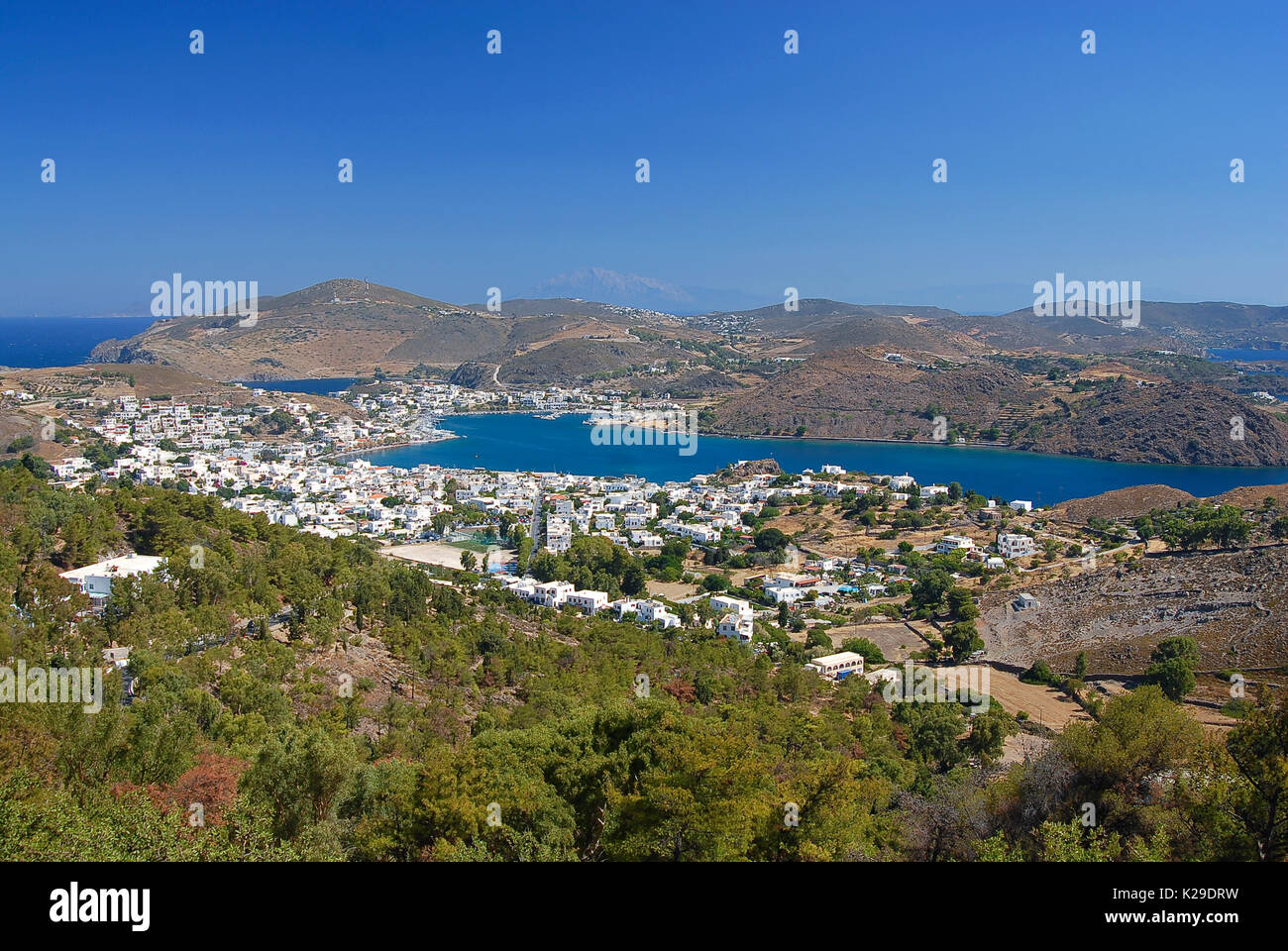The harbor of Skala on the Island of Patmos, Greece Stock Photo - Alamy