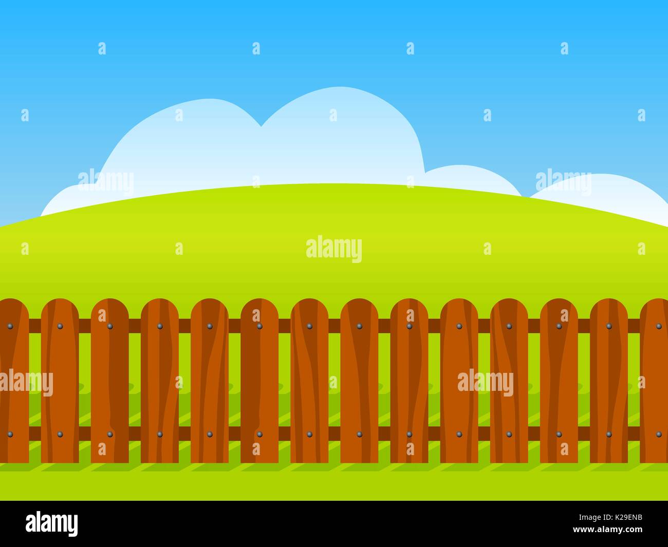 Clean fresh cartoon landscape with a green grass hill under a blue ...
