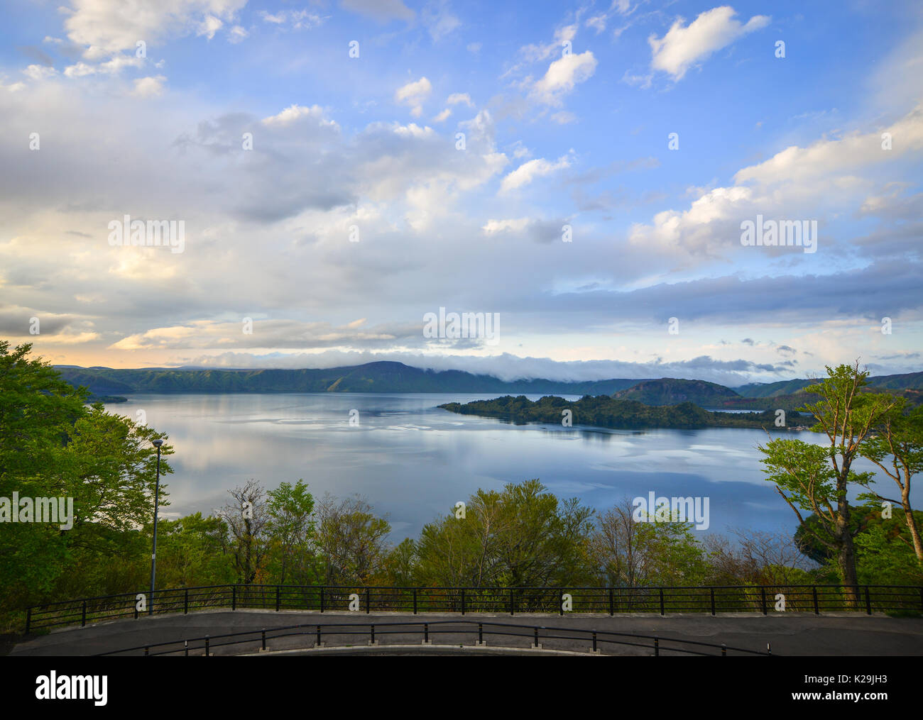 View of Lake Towada at sunset in Aomori, Japan. Lake Towada (Towada-ko ...
