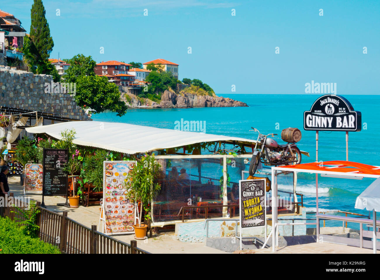 Restaurants and bars, Central beach, Sozopol, Bulgaria Stock Photo - Alamy