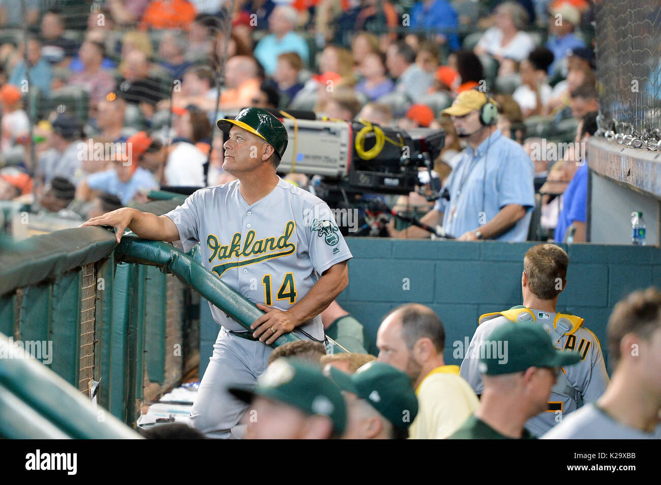 August 20, 2017: Oakland Athletics first base coach Mike Aldrete (14 ...