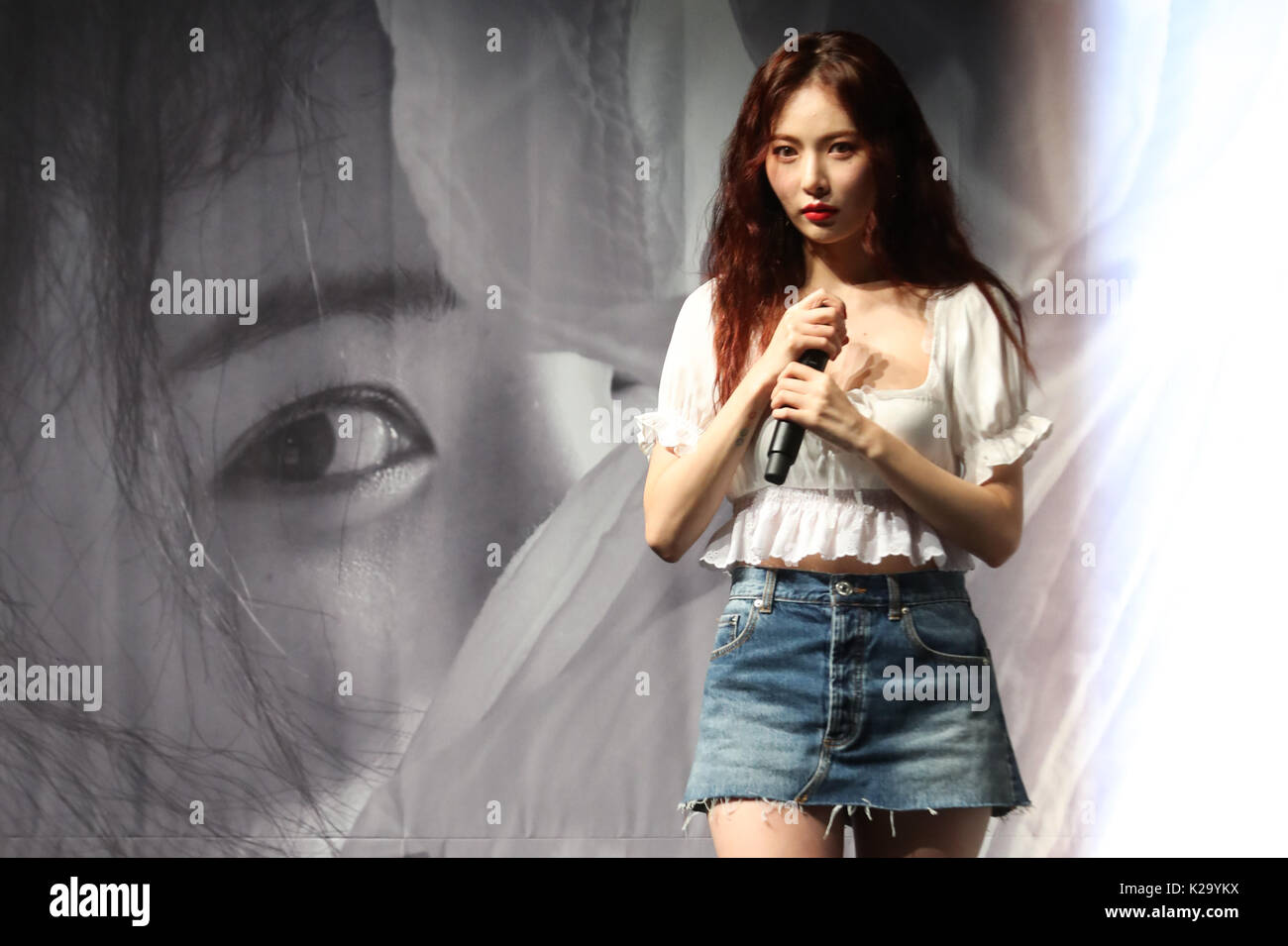 S. Korean singer Hyun Ah South Korean singer Hyun Ah greets reporters ...