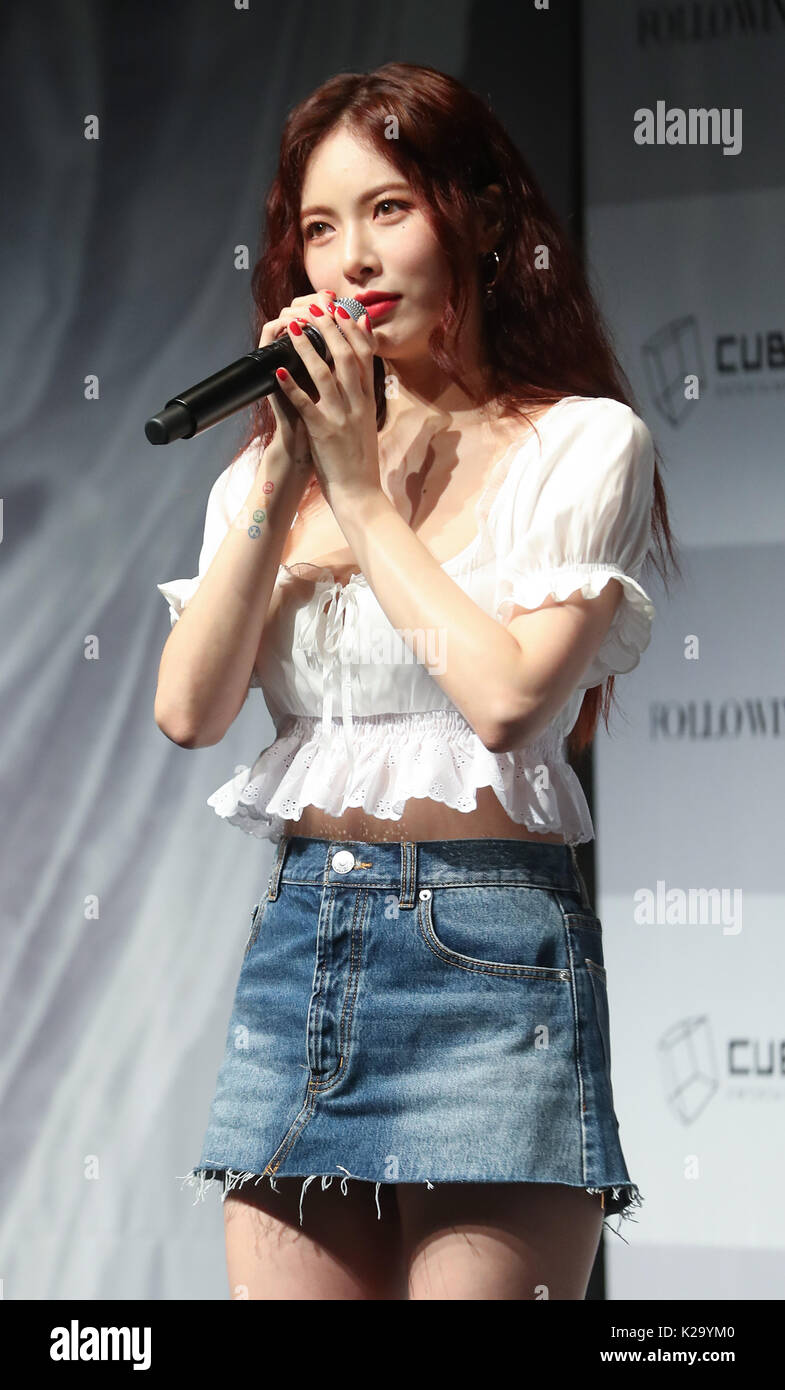 S. Korean singer Hyun Ah South Korean singer Hyun Ah greets reporters ...