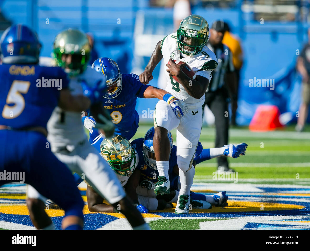 August 26, 2017: USF quarterback Quinton Flowers (9) in action during ...