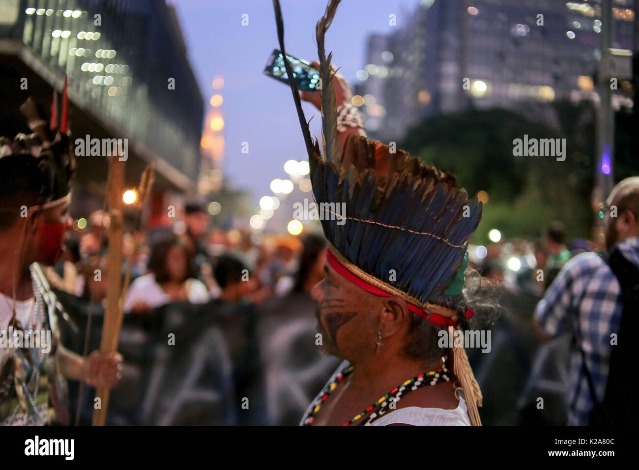Sao Paulo, Brazil. 30th Aug, 2017. Hundreds of Guarani Indians protest ...