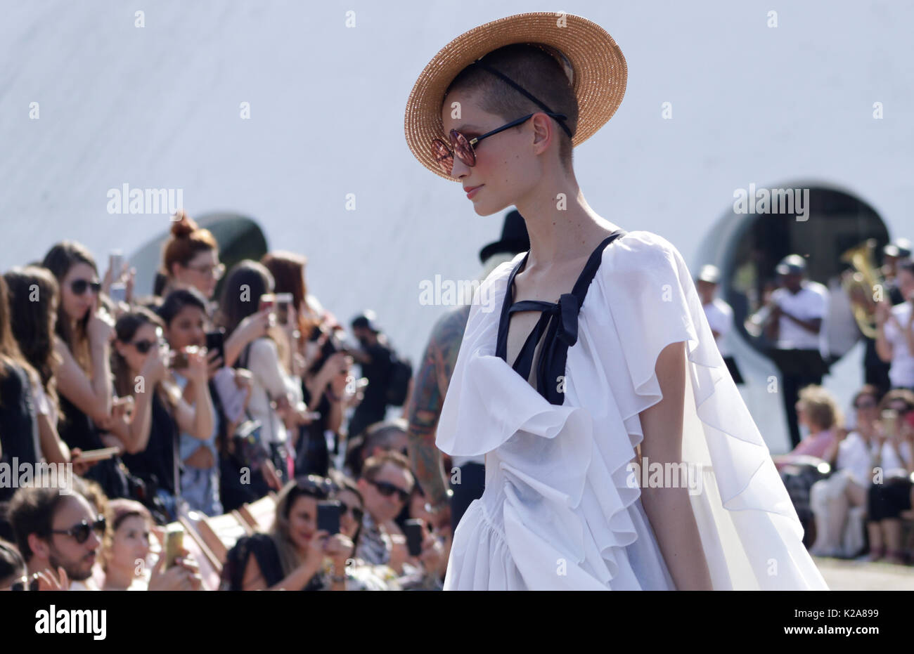 SAO PAULO, BRAZIL – AUGUST 30: A model walks at Ronaldo Fraga runway at ...