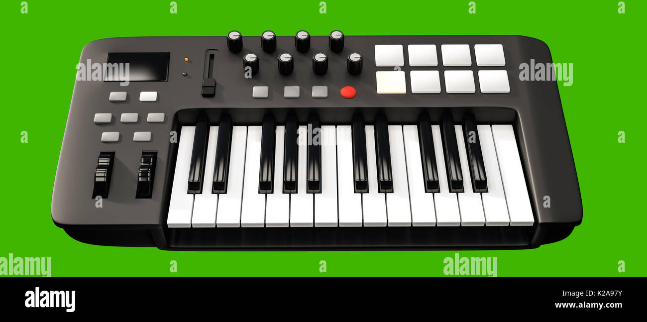 3d illustration of a mini keyboard isolated on green background for ...