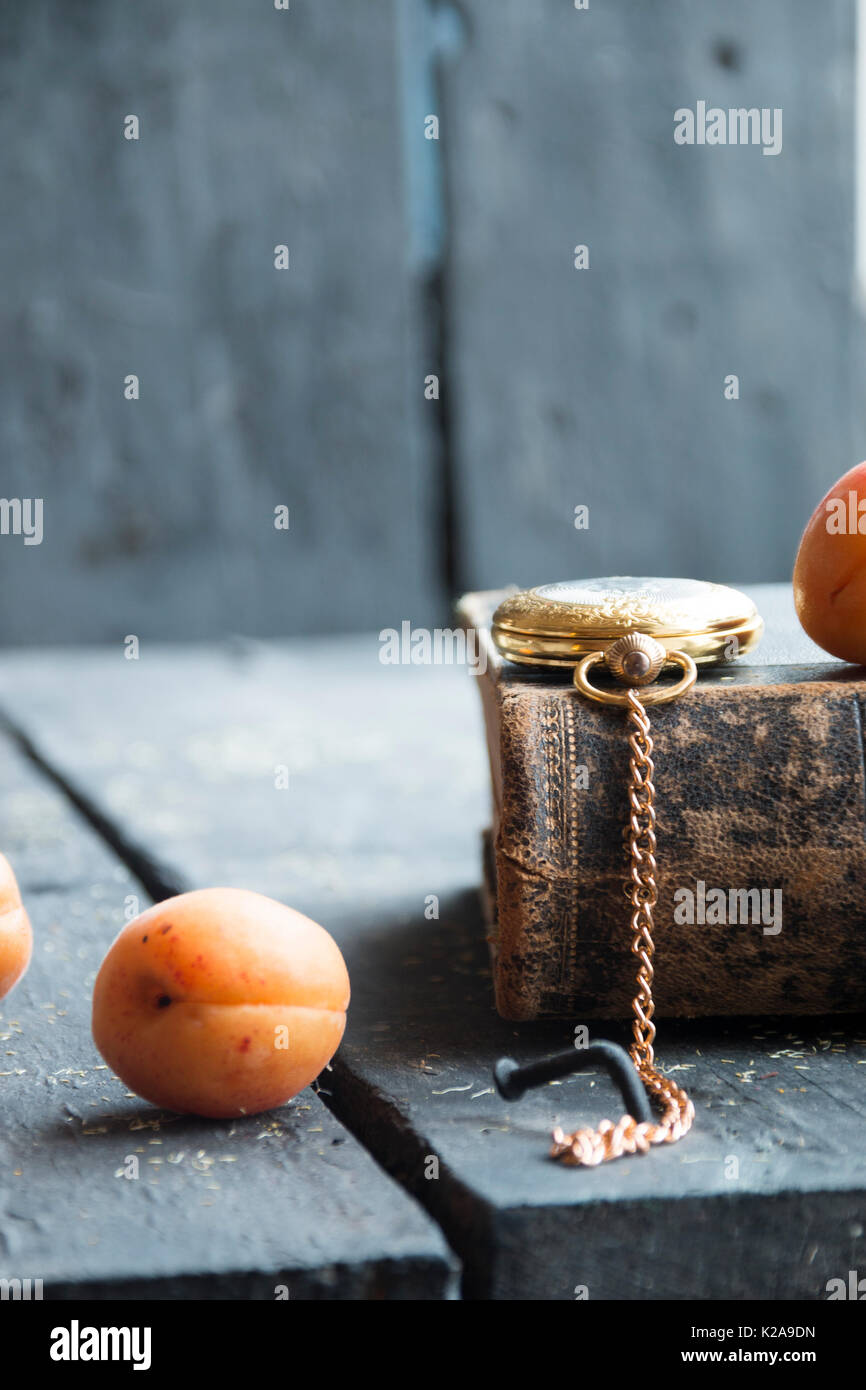 Vintage School or study background with pocket watch and book Stock ...