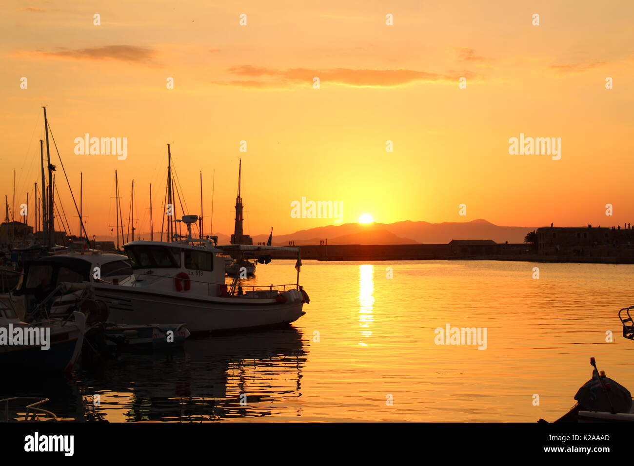 Chania Harbour Sunset Stock Photo - Alamy