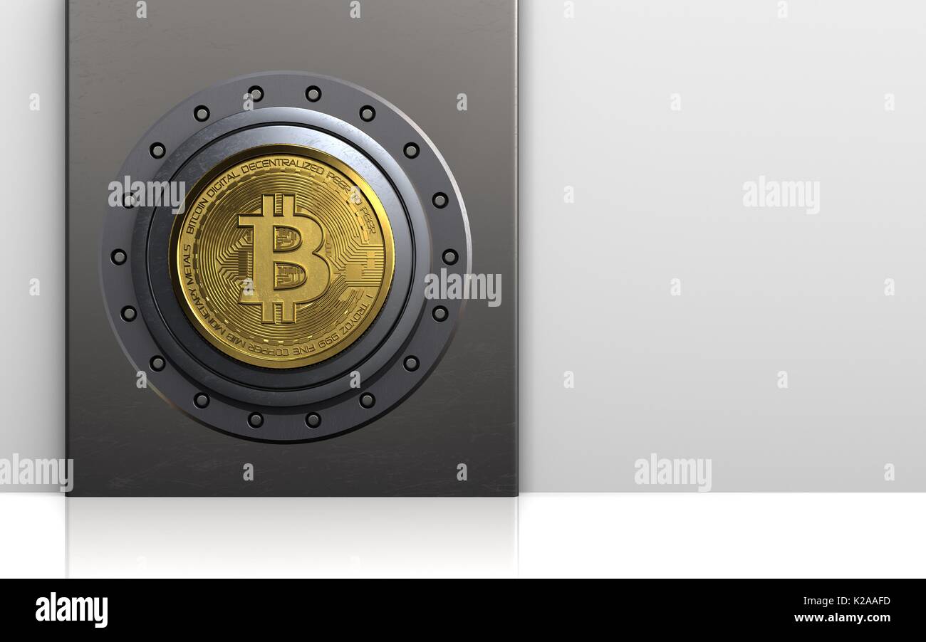 3d illustration of metal box with bitcoin safe over white background ...
