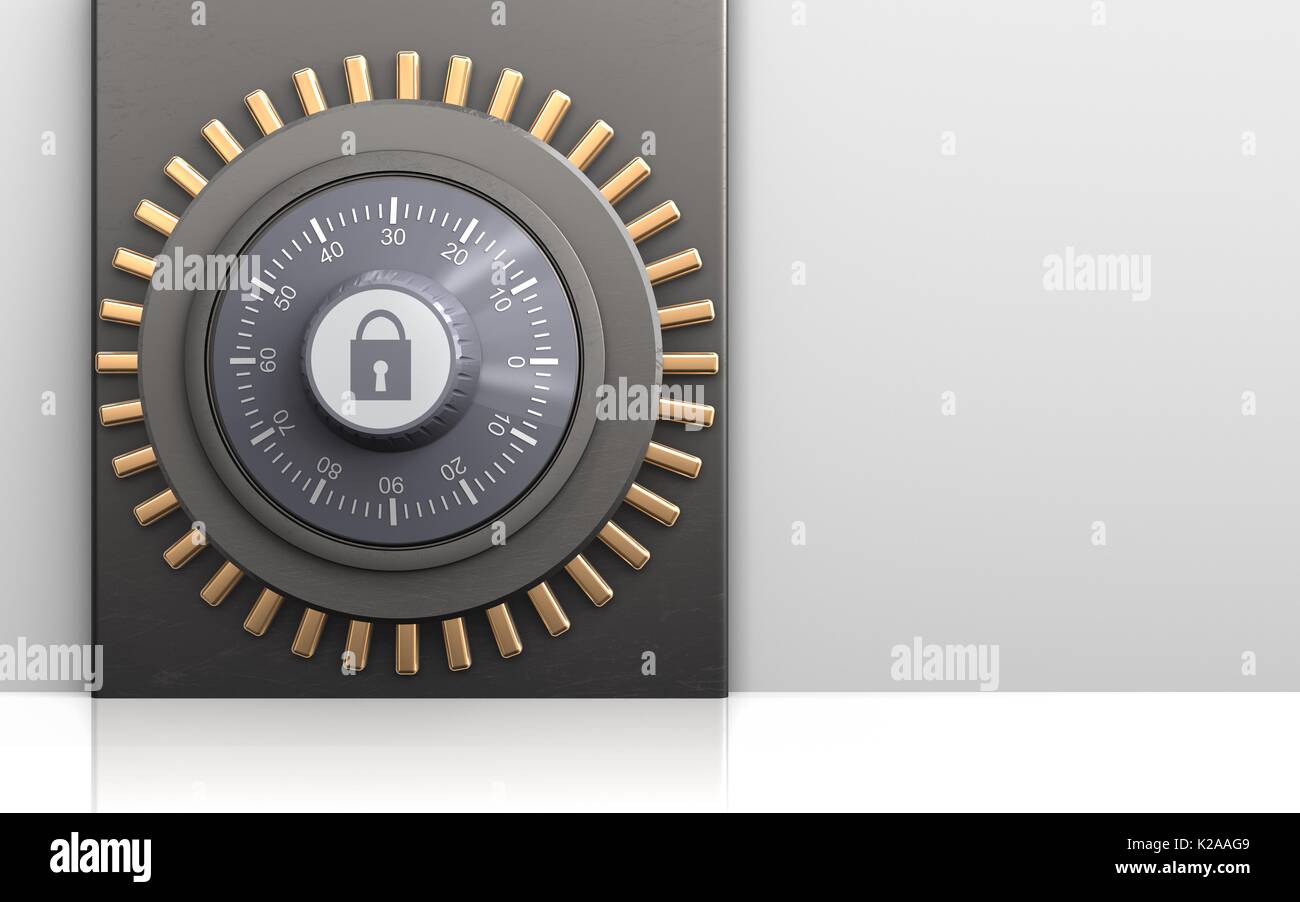 3d illustration of metal box with combination lock over white ...