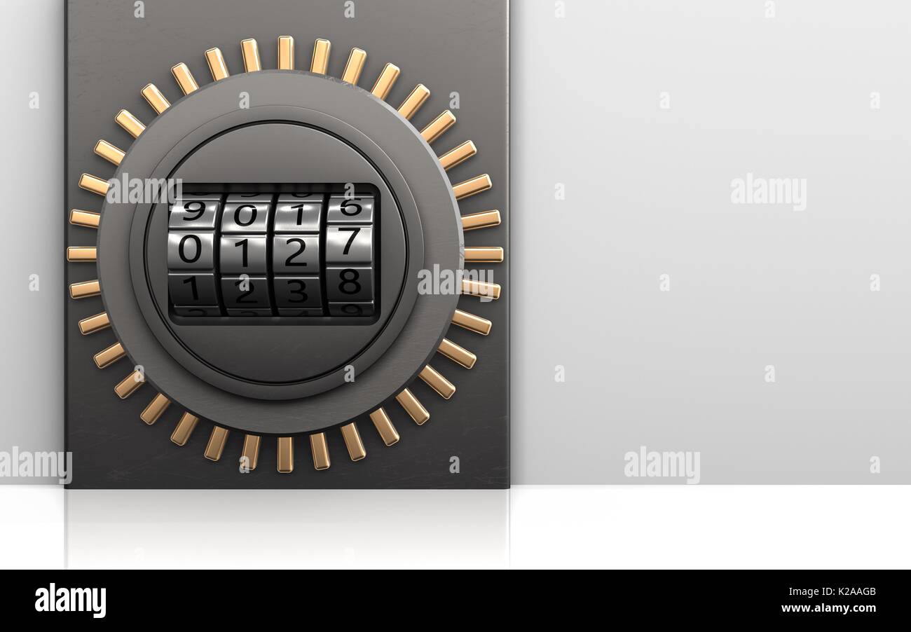 3d illustration of metal box with code dial over white background Stock ...