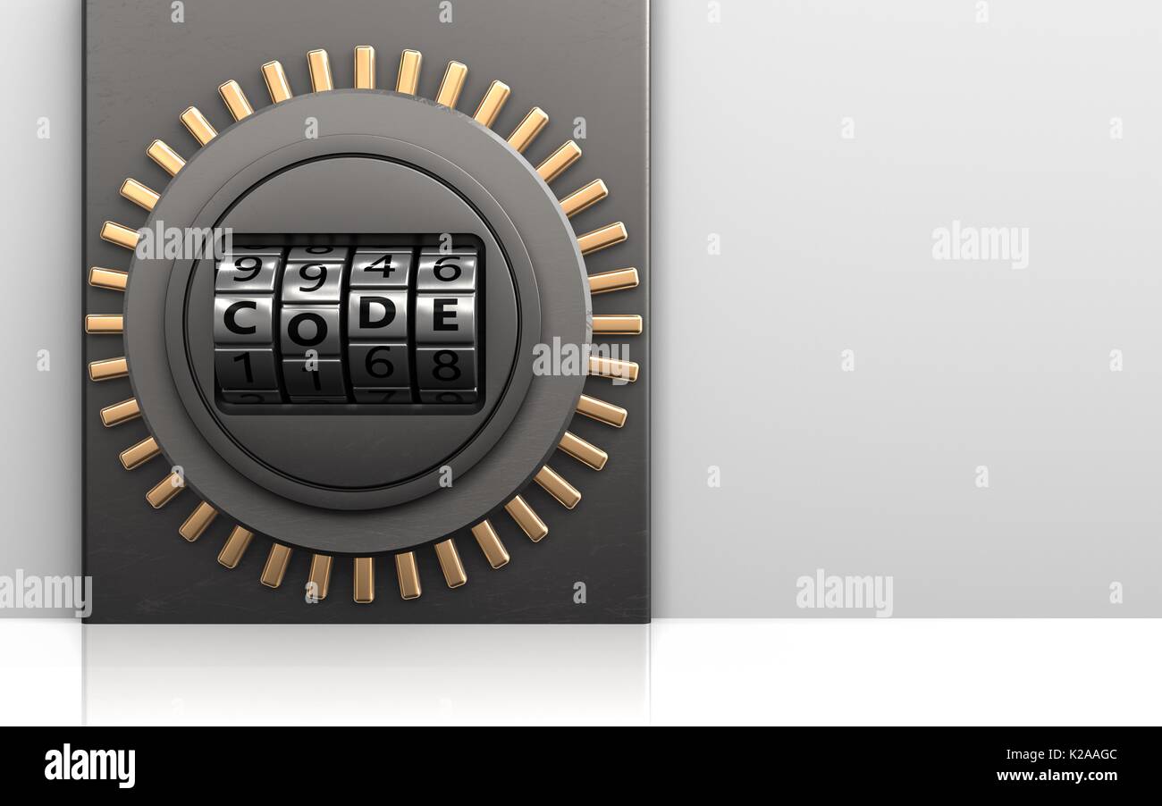 3d illustration of metal box with code dial over white background Stock ...
