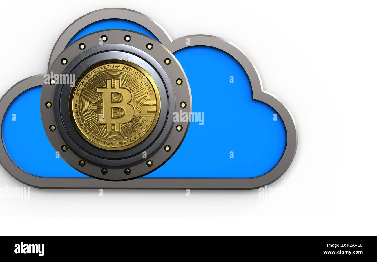 3d illustration of cloud with bitcoin safe over white background Stock ...