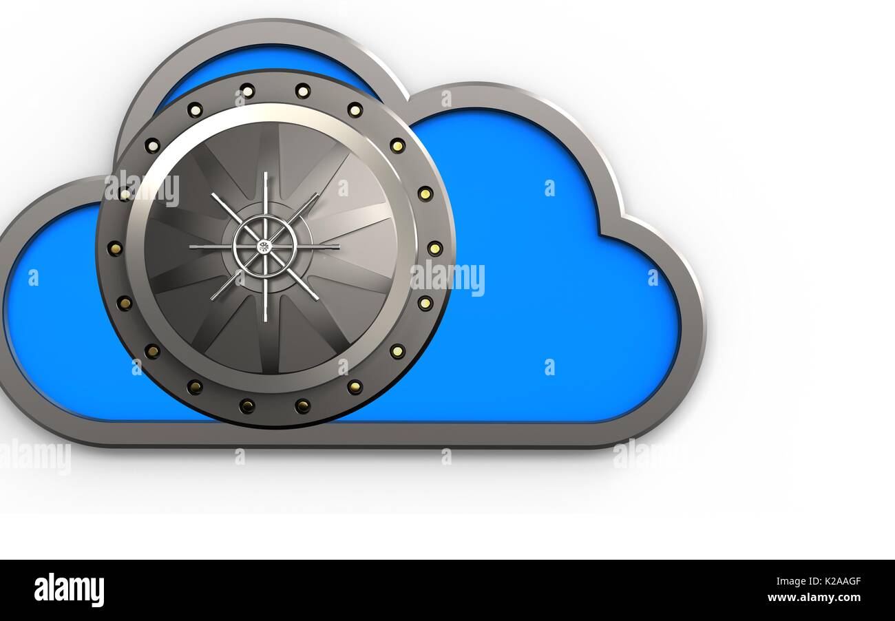 3d illustration of cloud with vault door over white background Stock ...