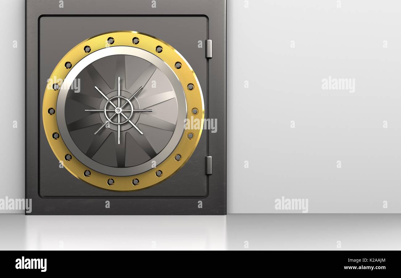 3d illustration of metal safe with vault door over white background ...