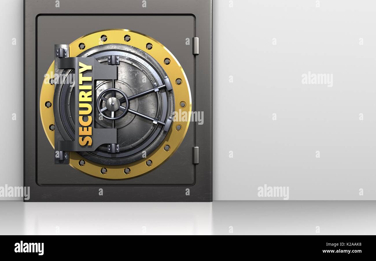 3d illustration of metal safe with security door over white background ...