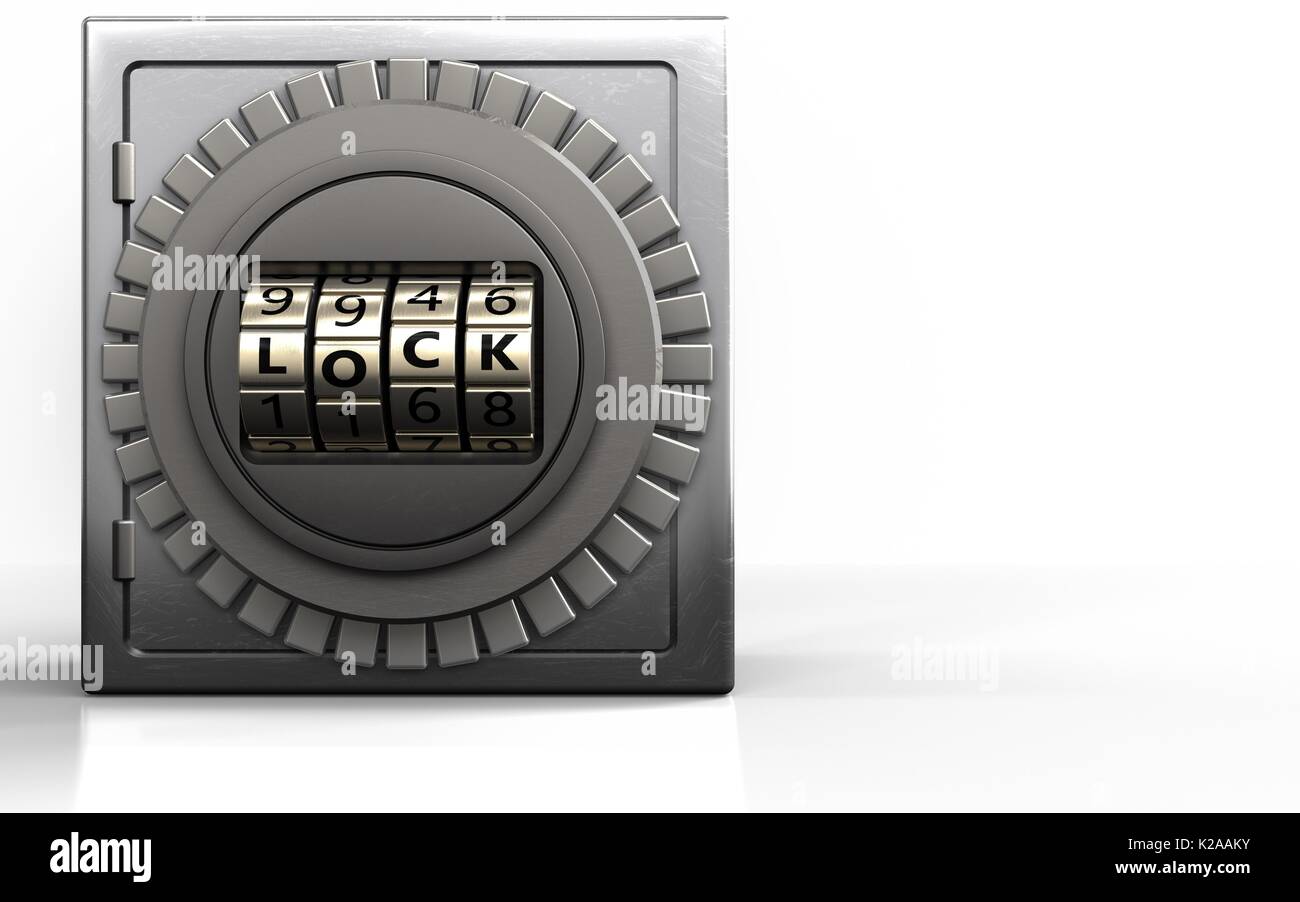 3d illustration of metal safe with code lock door over white background ...