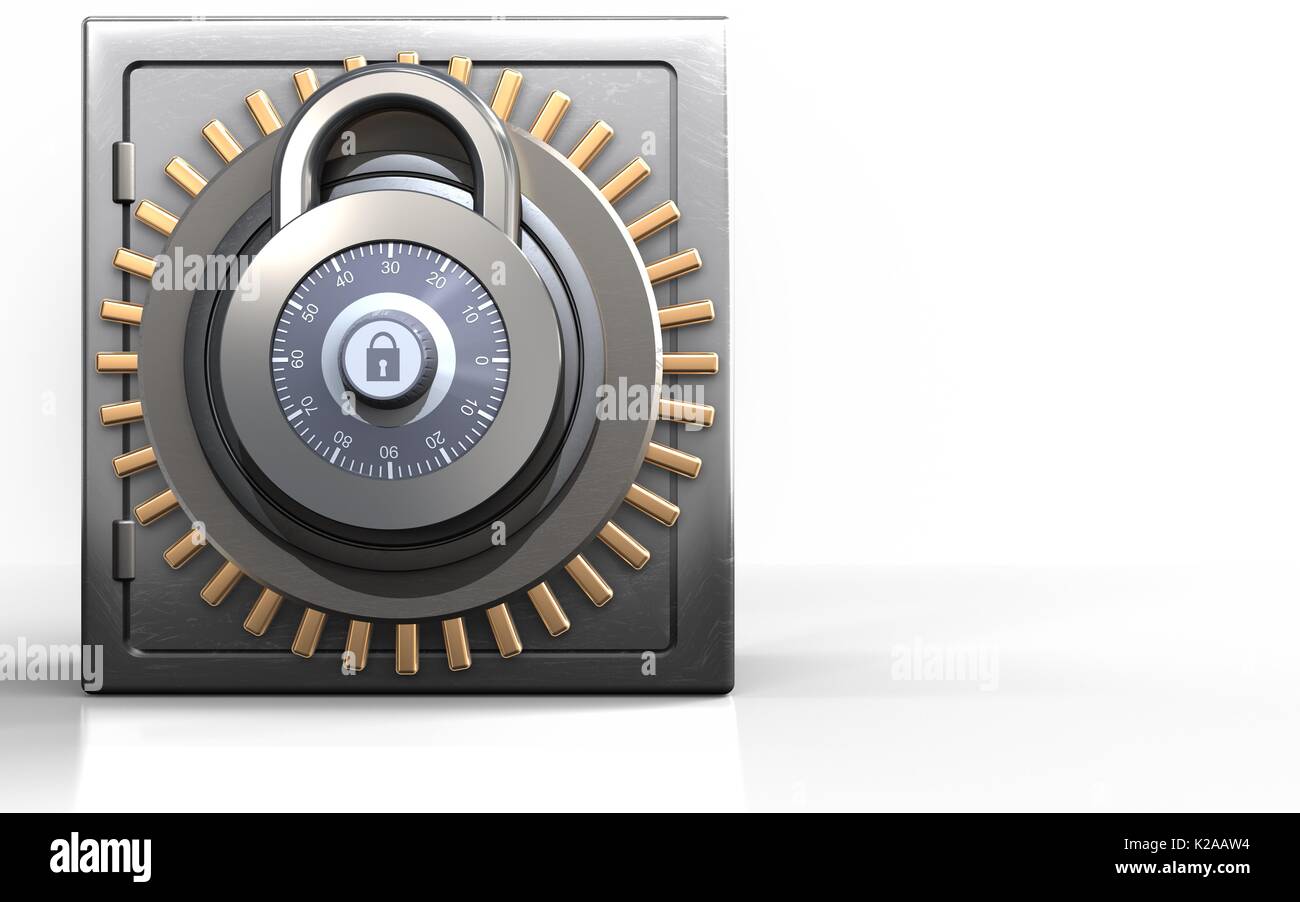 3d illustration of metal safe with lock over white background Stock ...